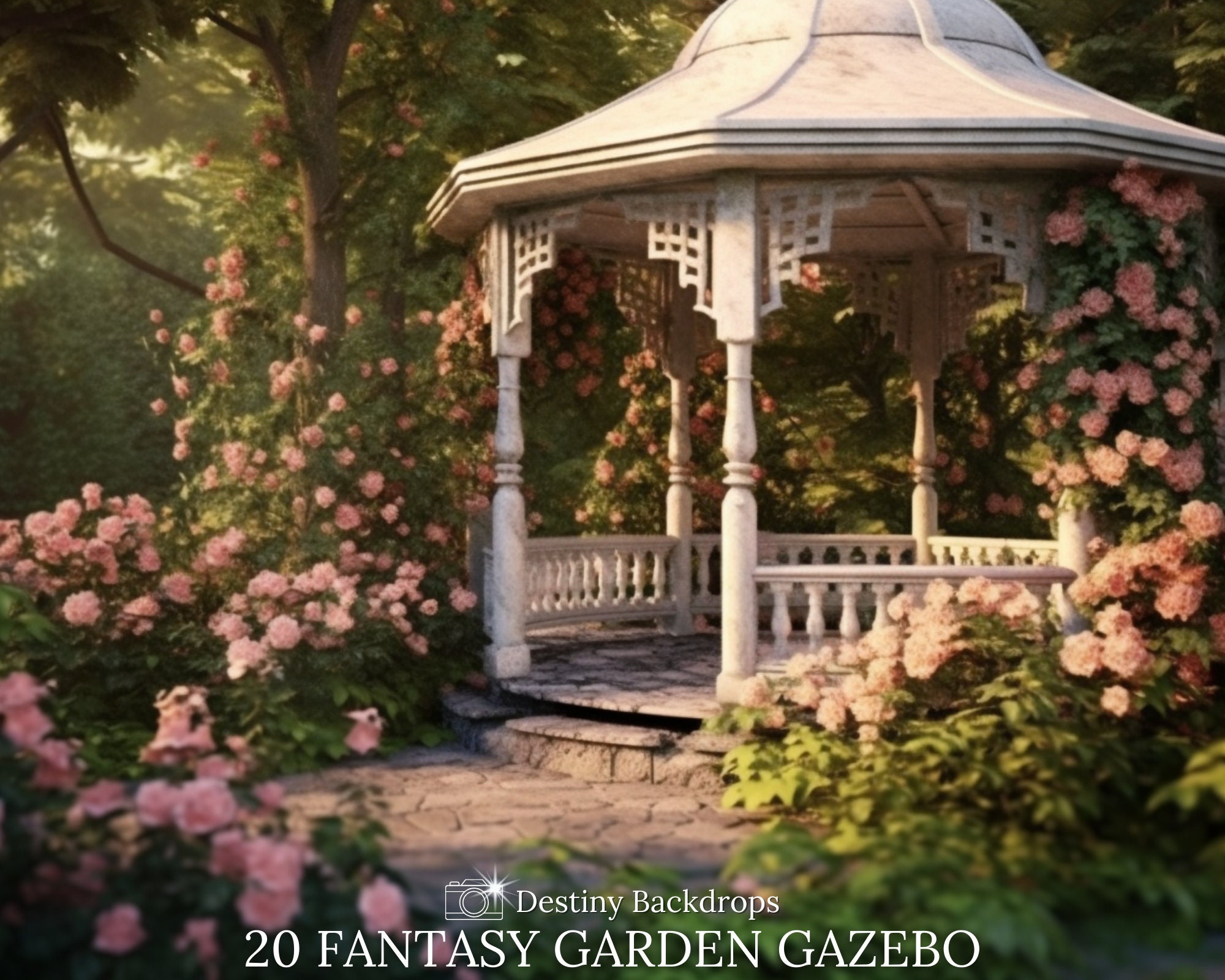 20 Fantasy Garden Gazebo Digital Backdrops Bundle Fantasy Garden Pink ...