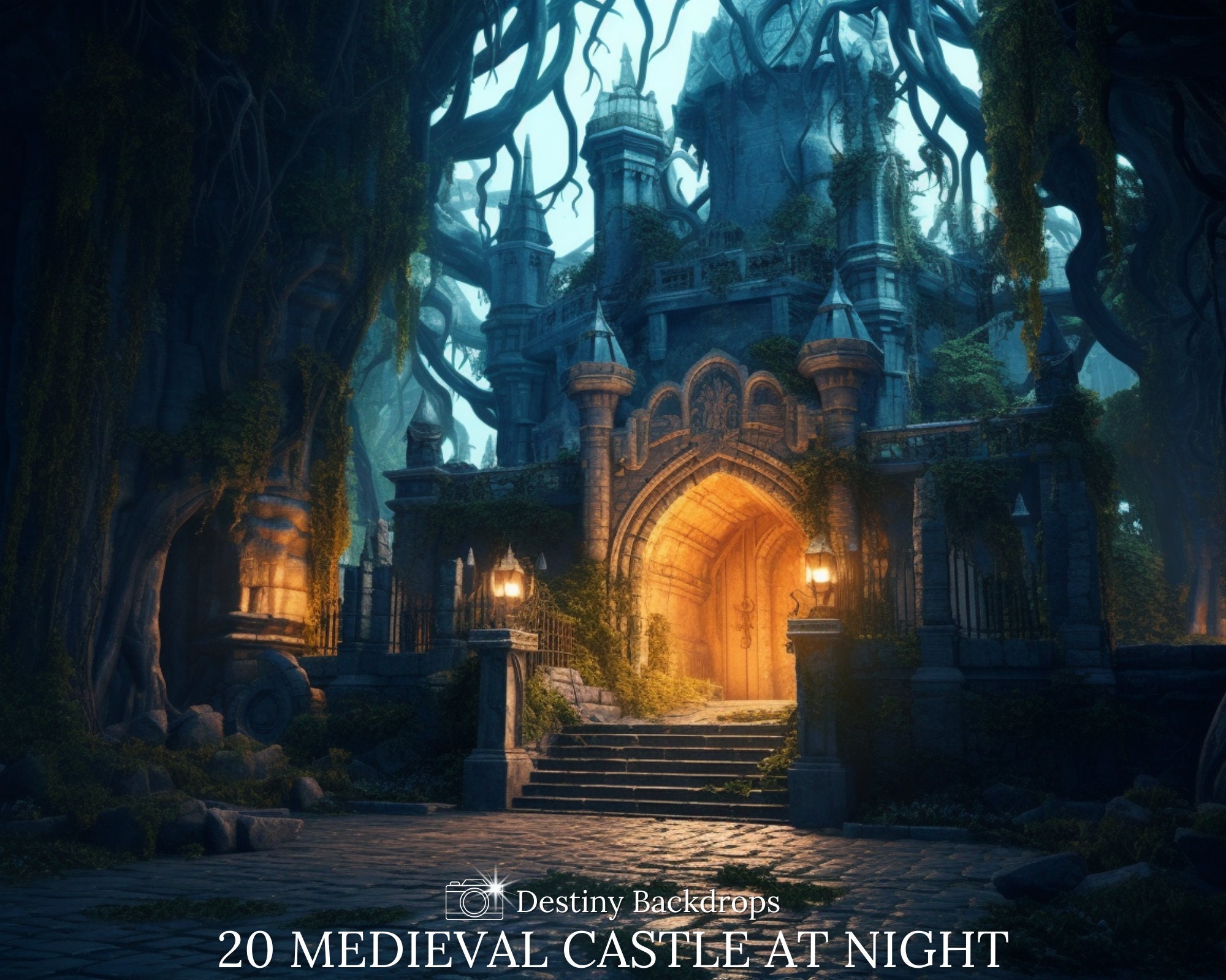 20 Medieval Castle at Night Digital Backdrops Bundle Enchanting ...