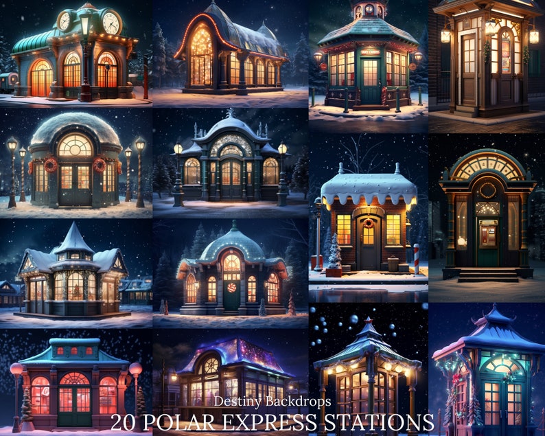 Polar Express Train Station Christmas Digital Backdrop for Kids ...