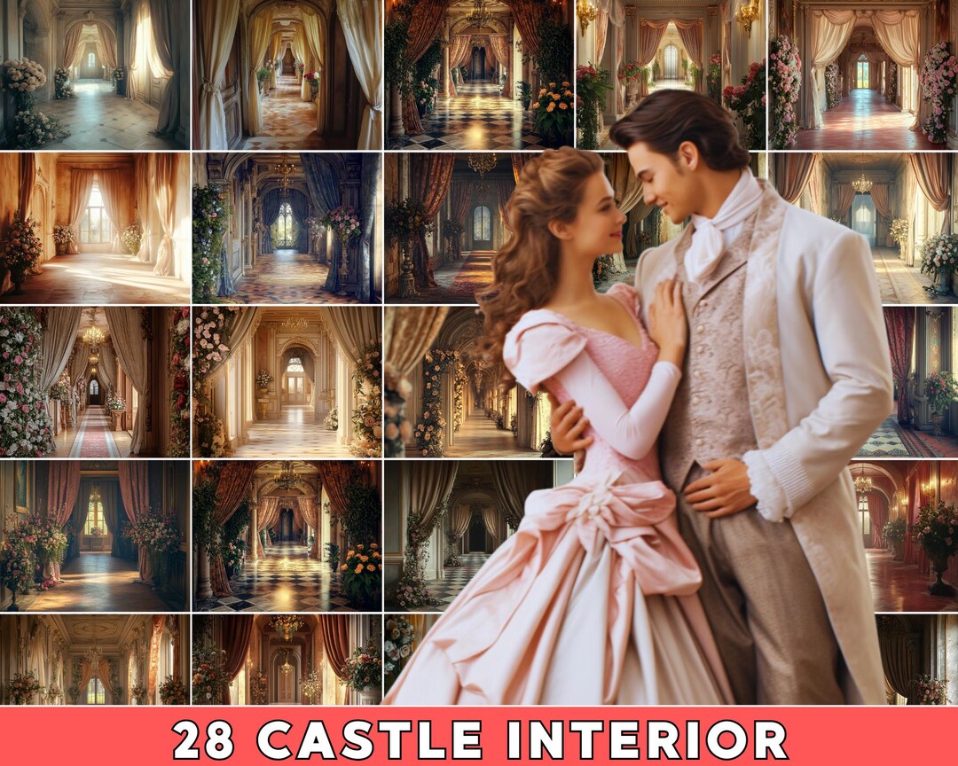28 Romantic Castle Interior Digital Backdrops Bundle Enchanting Medieval Townscape Castle Wall ...