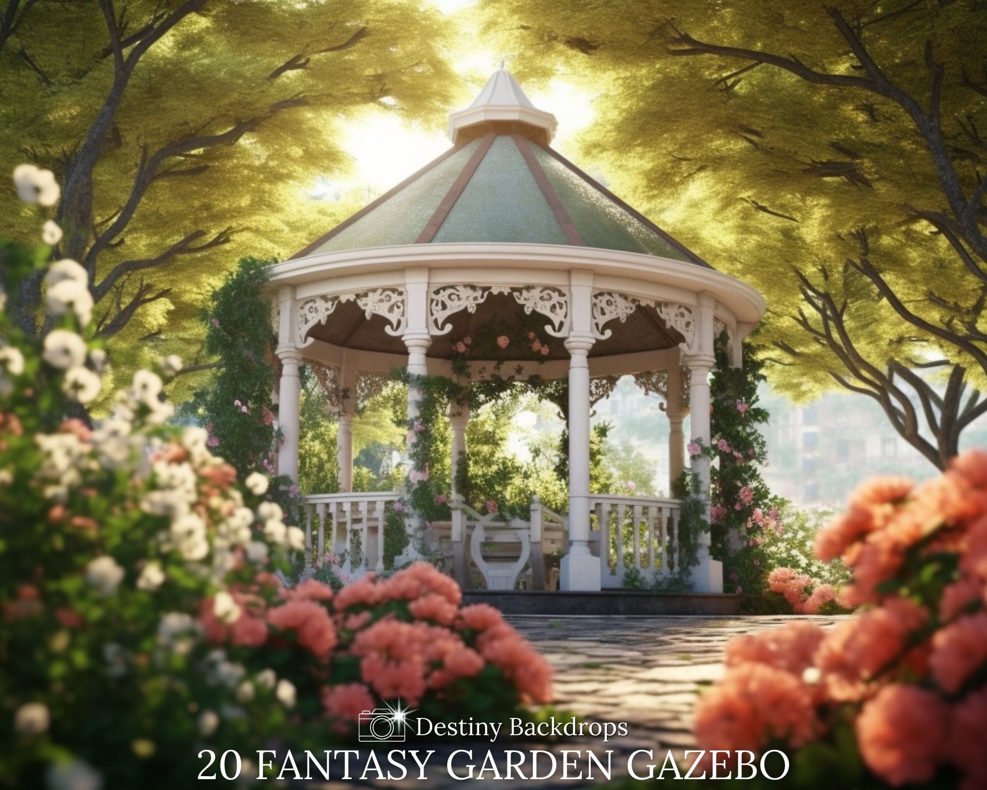 20 Fantasy Garden Gazebo Digital Backdrops Bundle Fantasy Garden Pink ...