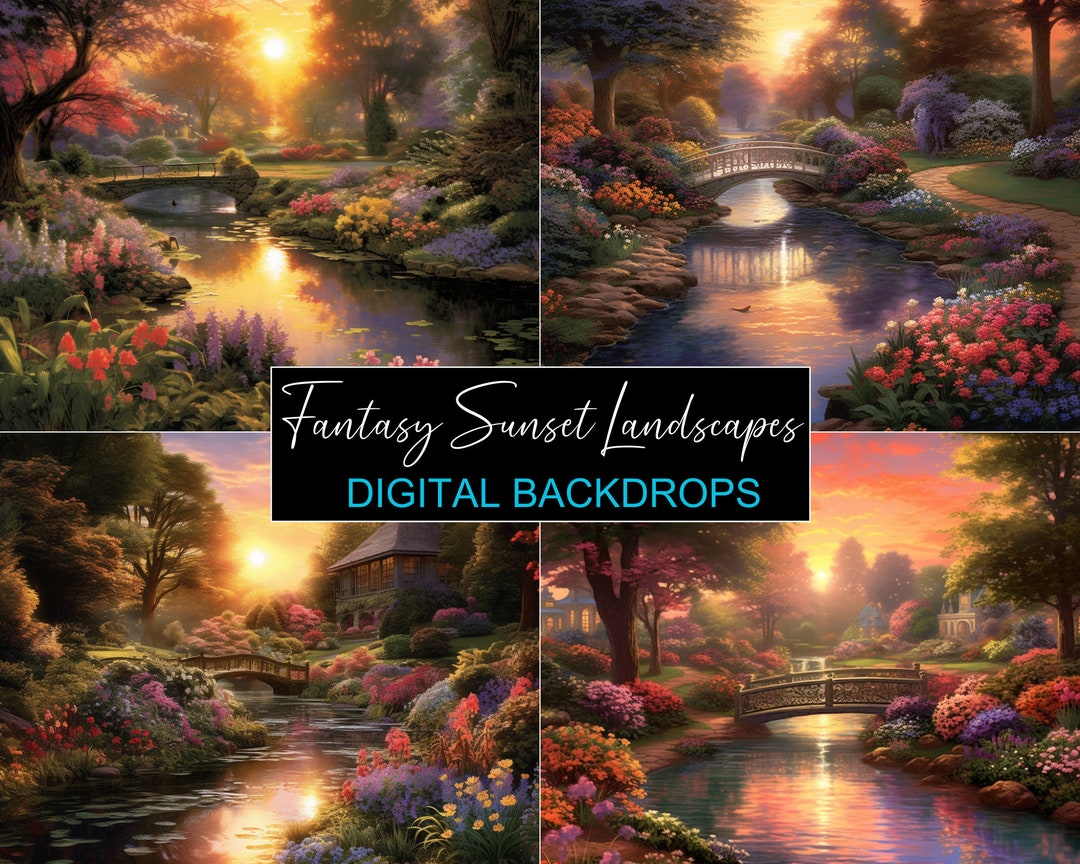 Fairytale Landscape Backdrop Fantasy Lake Backdrop Fine Art Watercolor ...