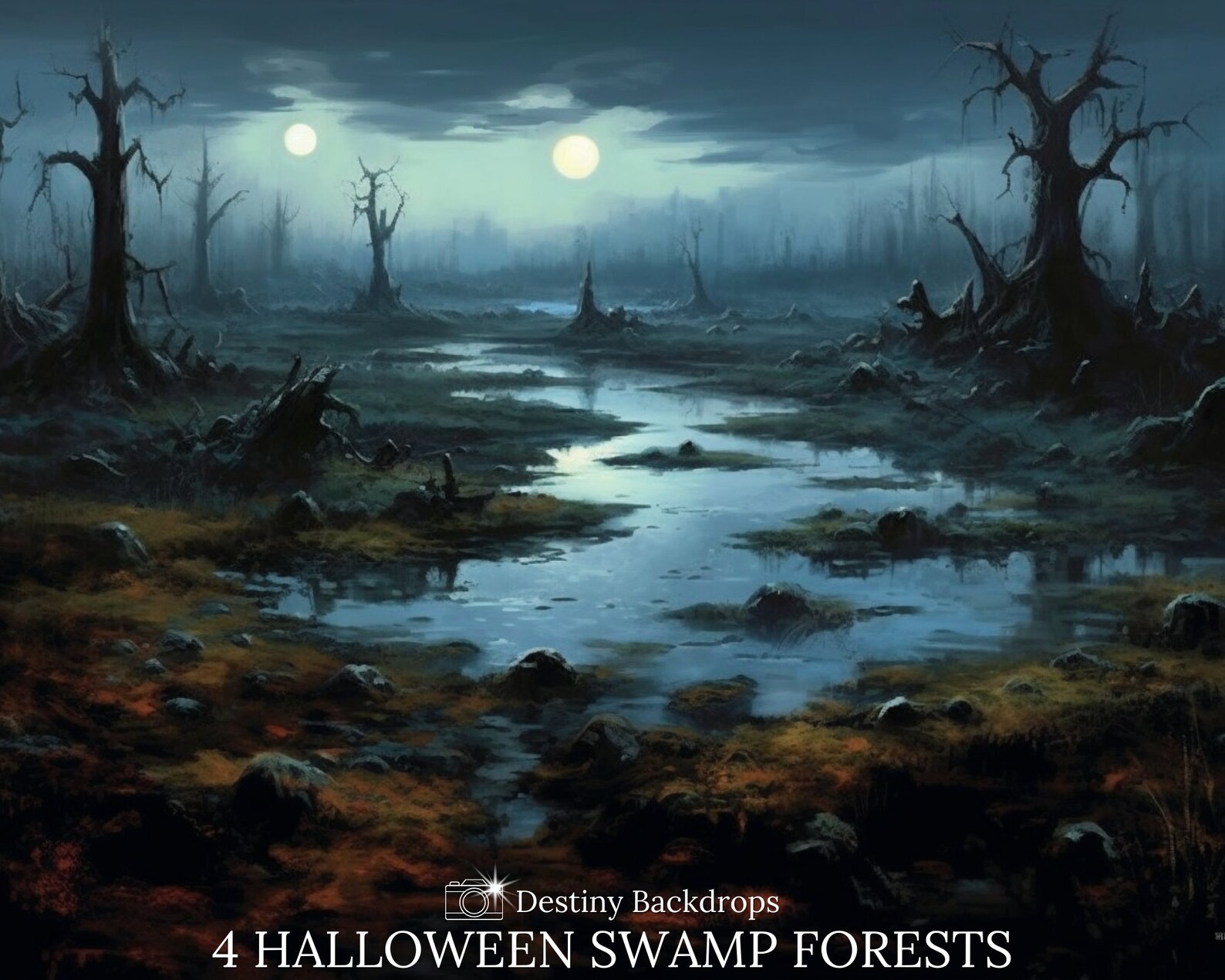 4 Halloween Swamp Forest Digital Backdrop Halloween Fog Spooky Forest ...