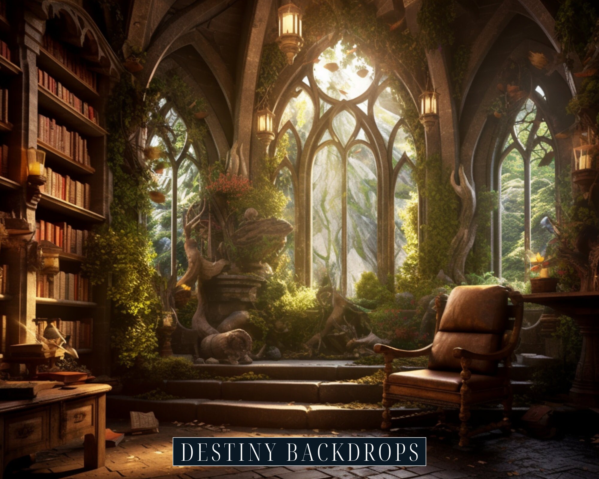 Fantasy Elven Reading Nook Backdrops Fantasy Digital Background Fairy ...