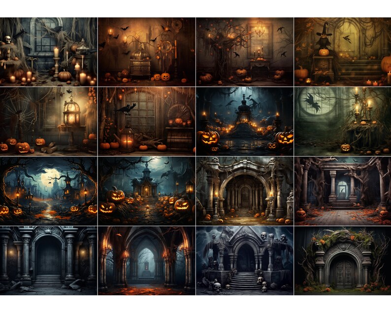160 Halloween Backdrop Digital Bundle Halloween Horror Background ...