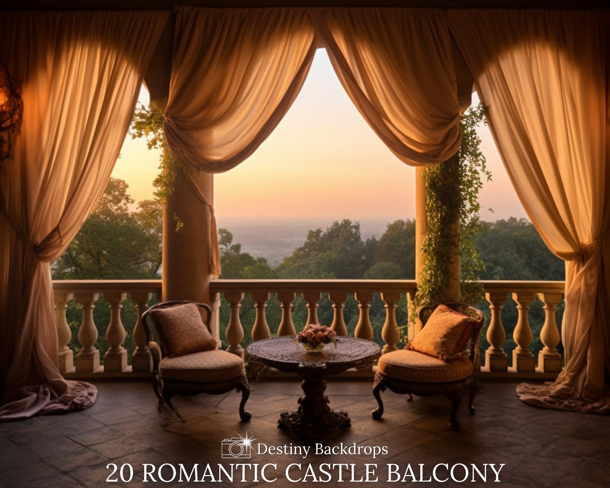 20 Romantic Castle Balcony Digital Backdrops Bundle Enchanting Medieval ...