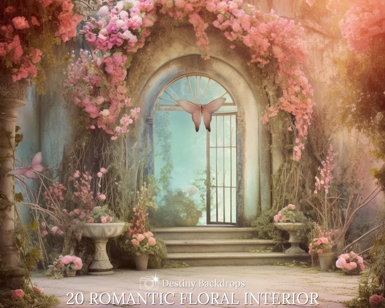 20 Romantic Floral Digital Backdrops Romantic Background Bundle Floral ...