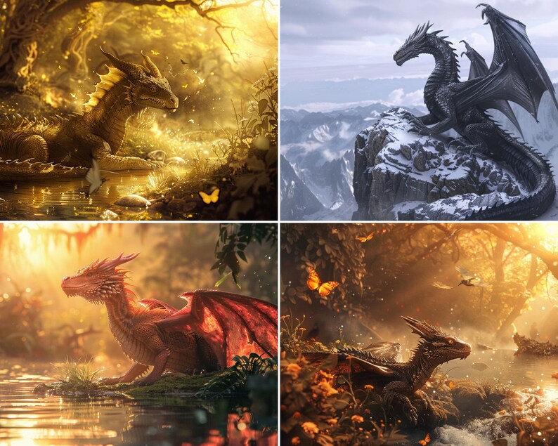 35 Dragon Backdrop Bundle | Fantasy Dragon Landscape | Fire Ice Forest ...