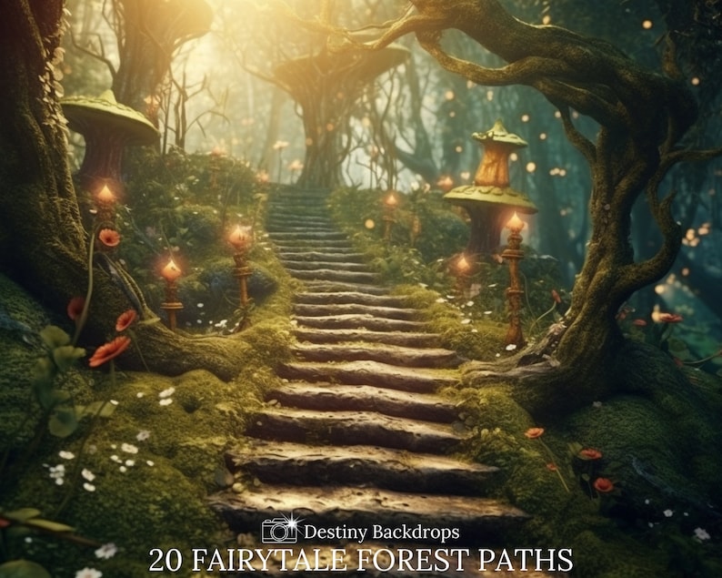 20 Fairytale Forest Path Digital Backdrops Bundle Enchanting Medieval ...