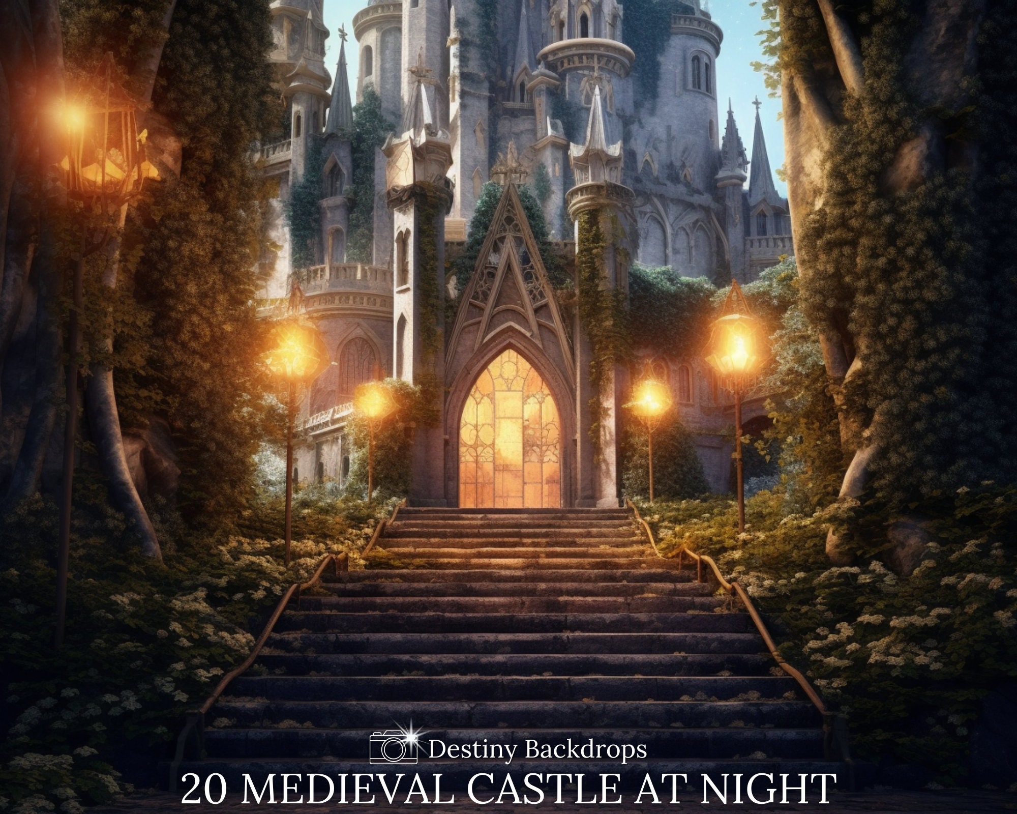 20 Medieval Castle at Night Digital Backdrops Bundle Enchanting ...