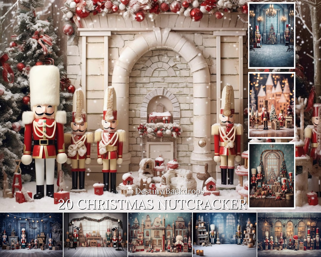 Christmas Nutcracker Digital Backdrop Bundle Vintage Christmas Background Elegant Xmas Backdrop ...