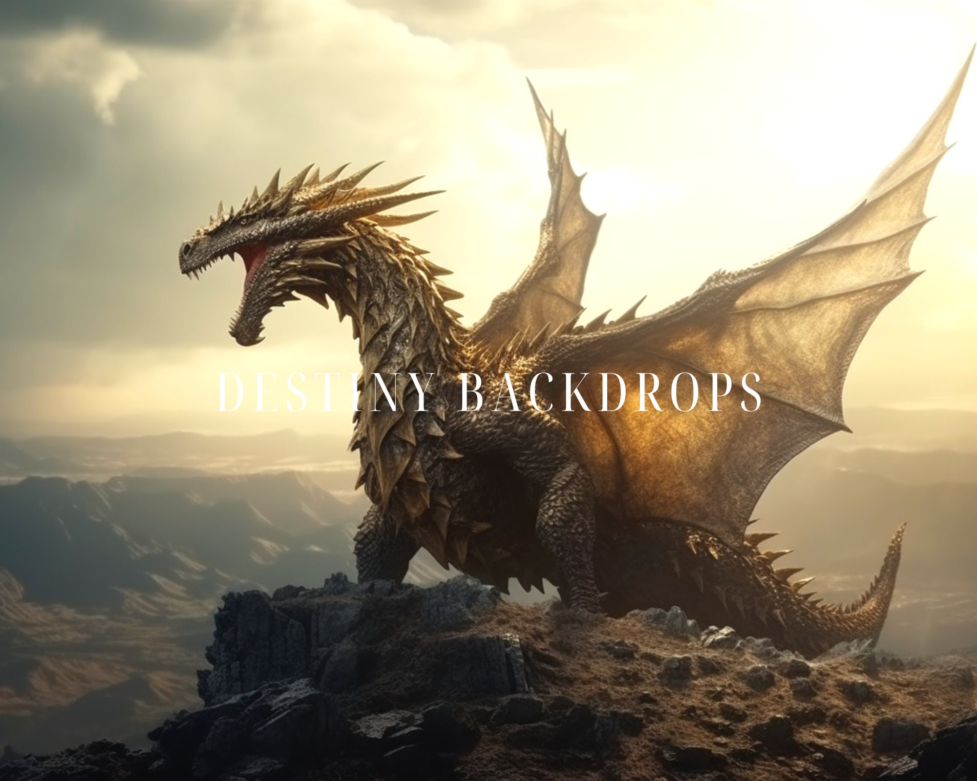 Golden Dragon Backdrop Fantasy Dragon Digital Backdrop Mystical Flying ...