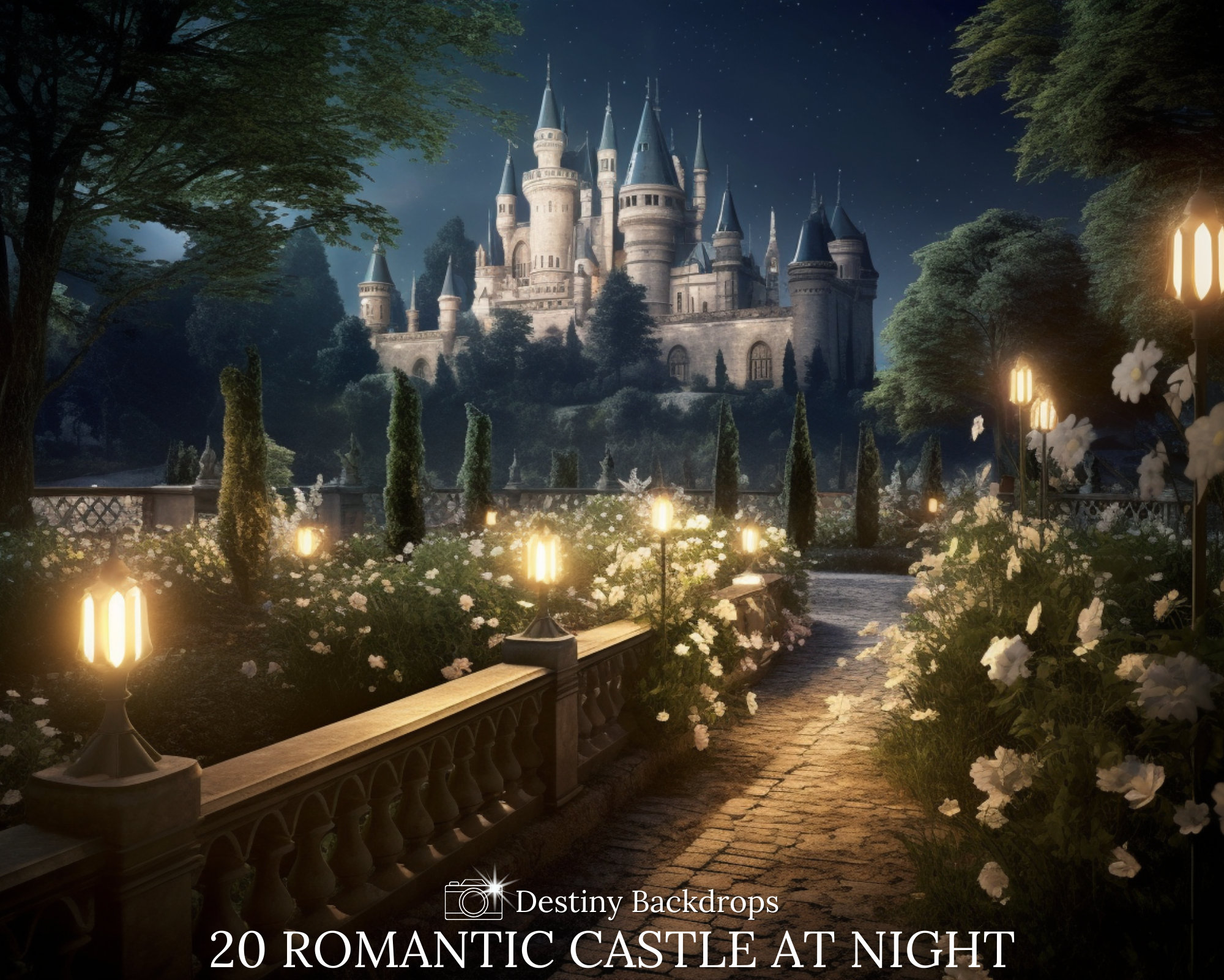 20 Romantic Castle at Night Digital Backdrops Bundle Enchanting ...