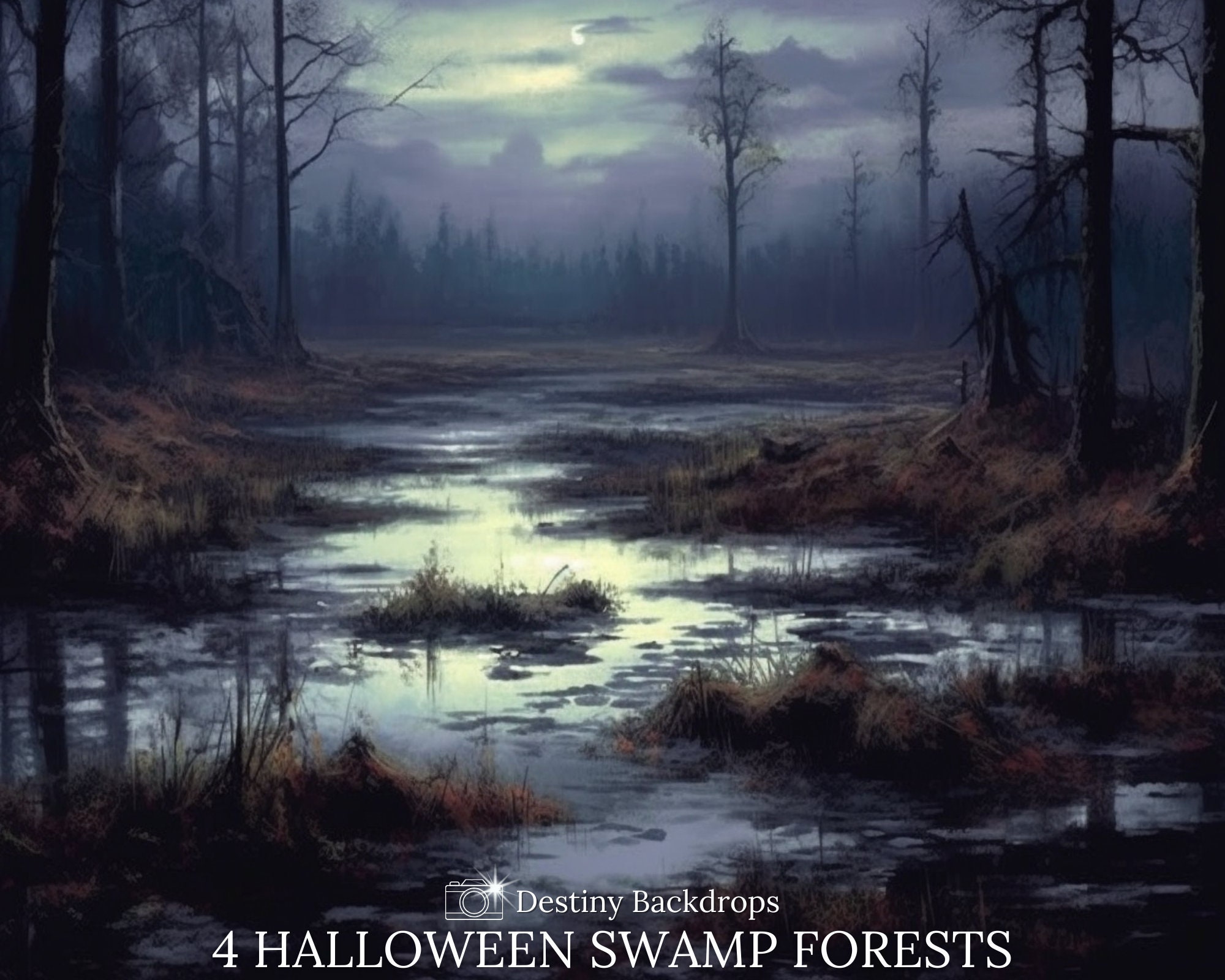 4 Halloween Swamp Forest Digital Backdrop Halloween Fog Spooky Forest ...