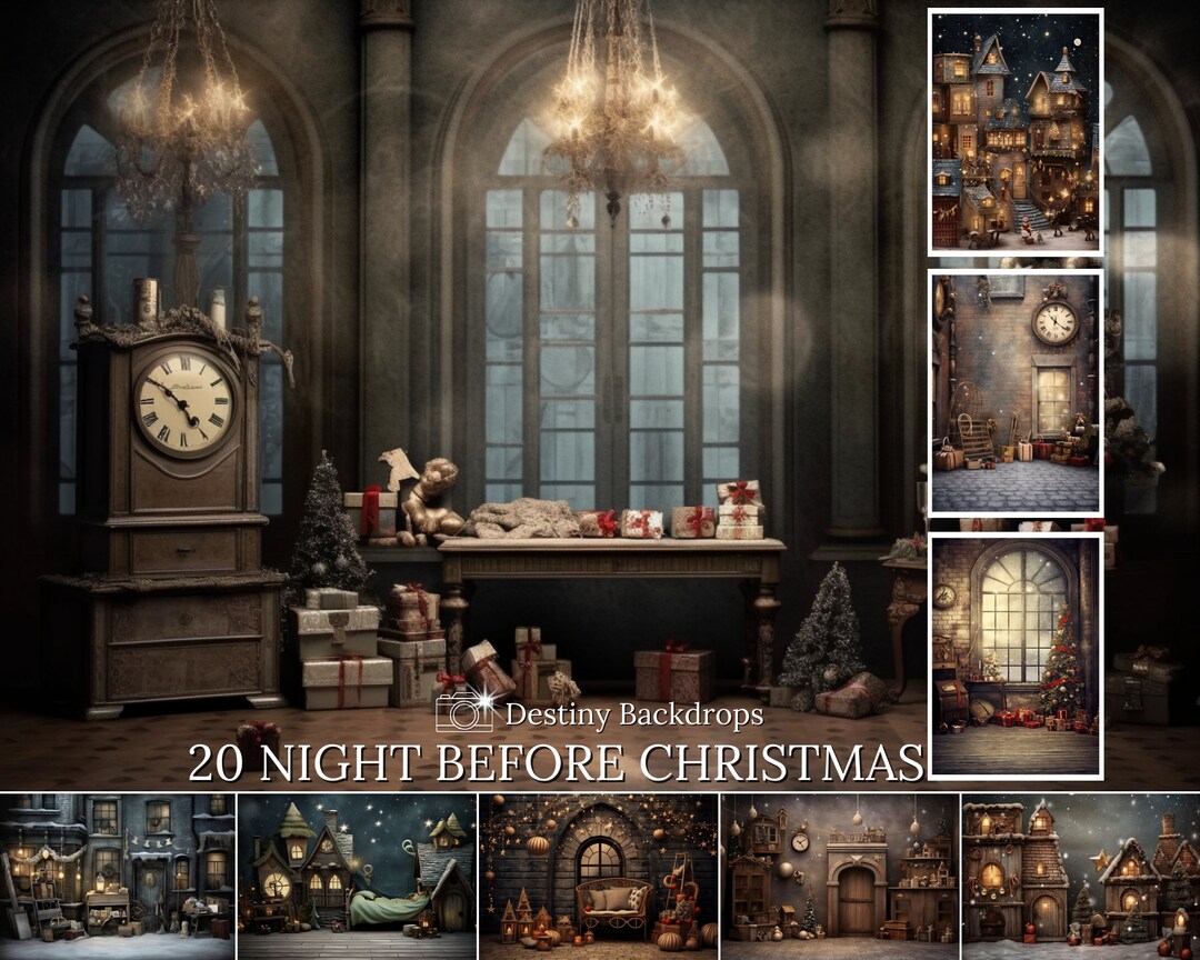 A Night Before Christmas Digital Backdrop Bundle Vintage Christmas ...
