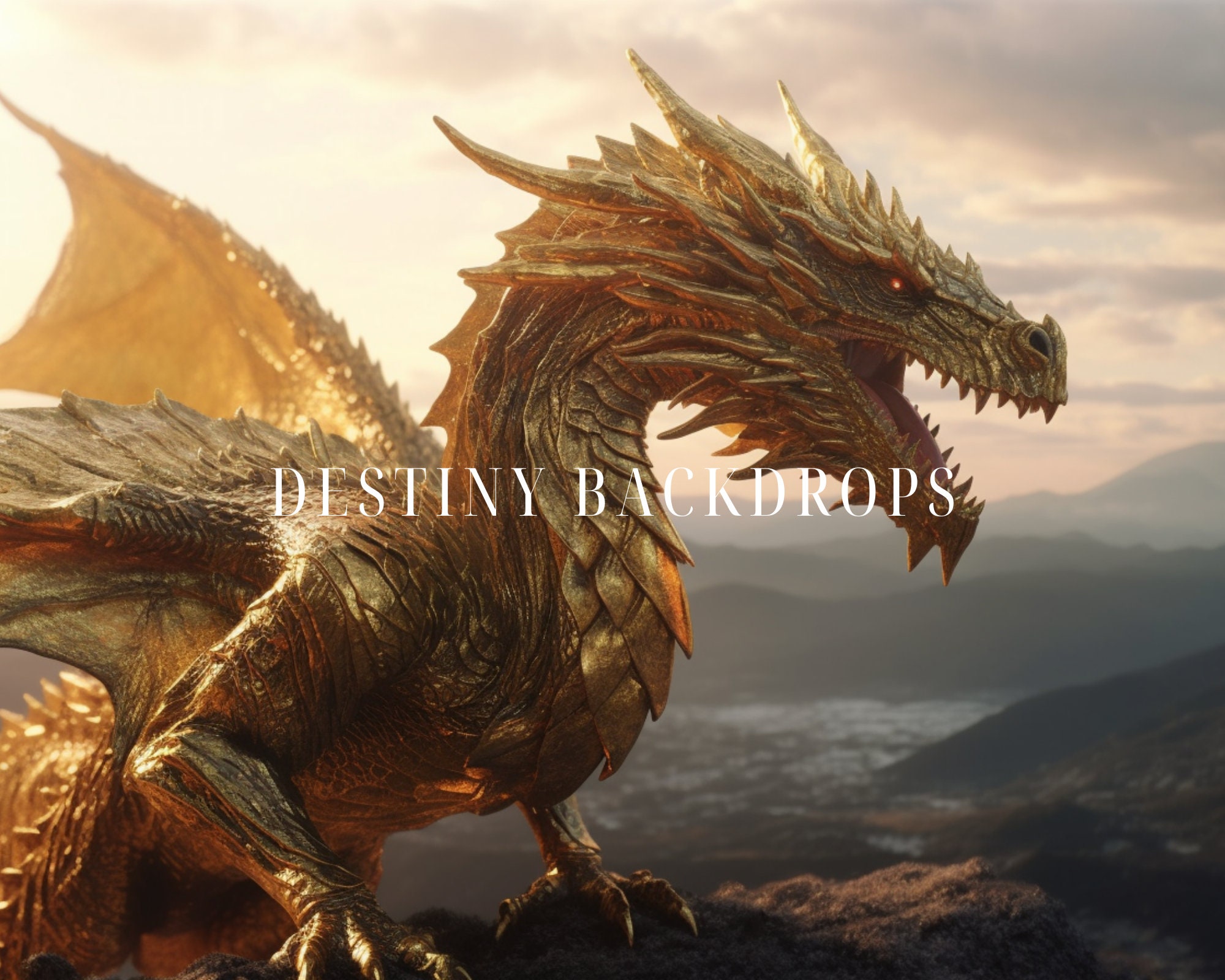 Golden Dragon Backdrop Fantasy Dragon Digital Backdrop Mystical Flying ...