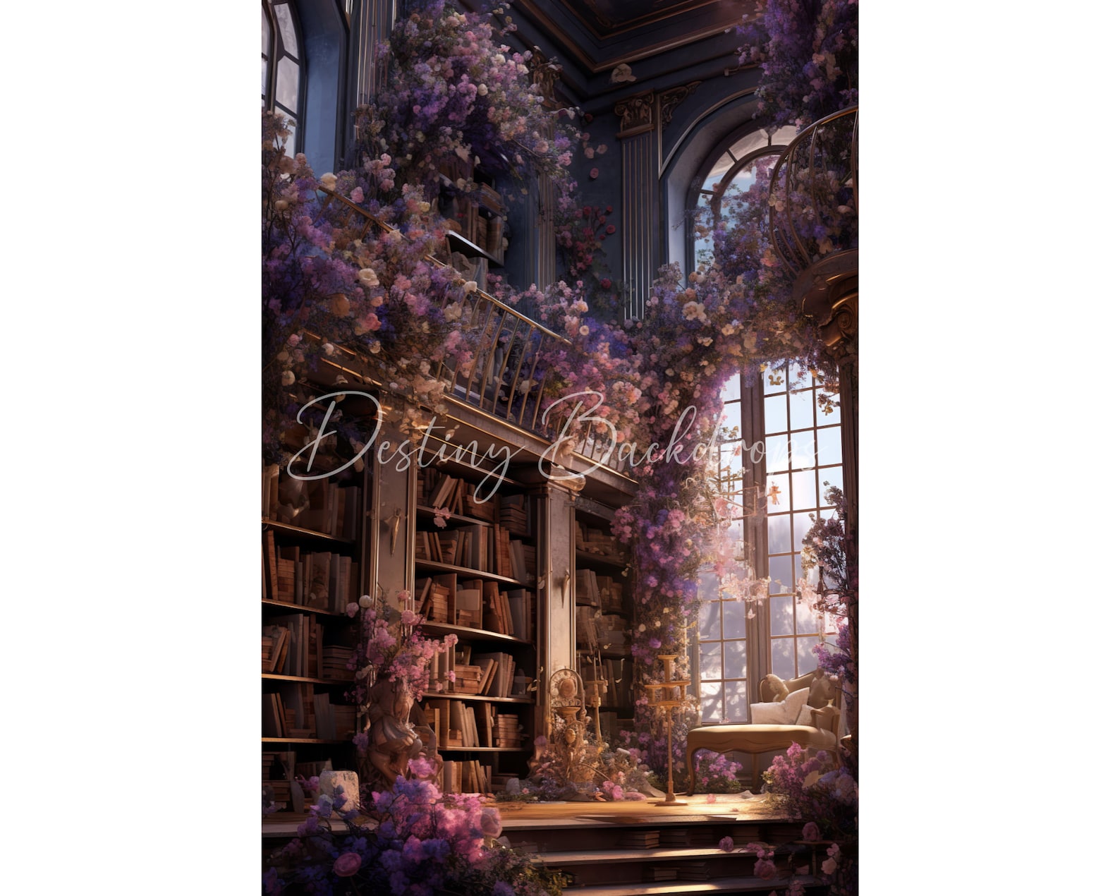 Fine Art Victorian Library Backdrop Floral Textured Art Lilac Flower ...