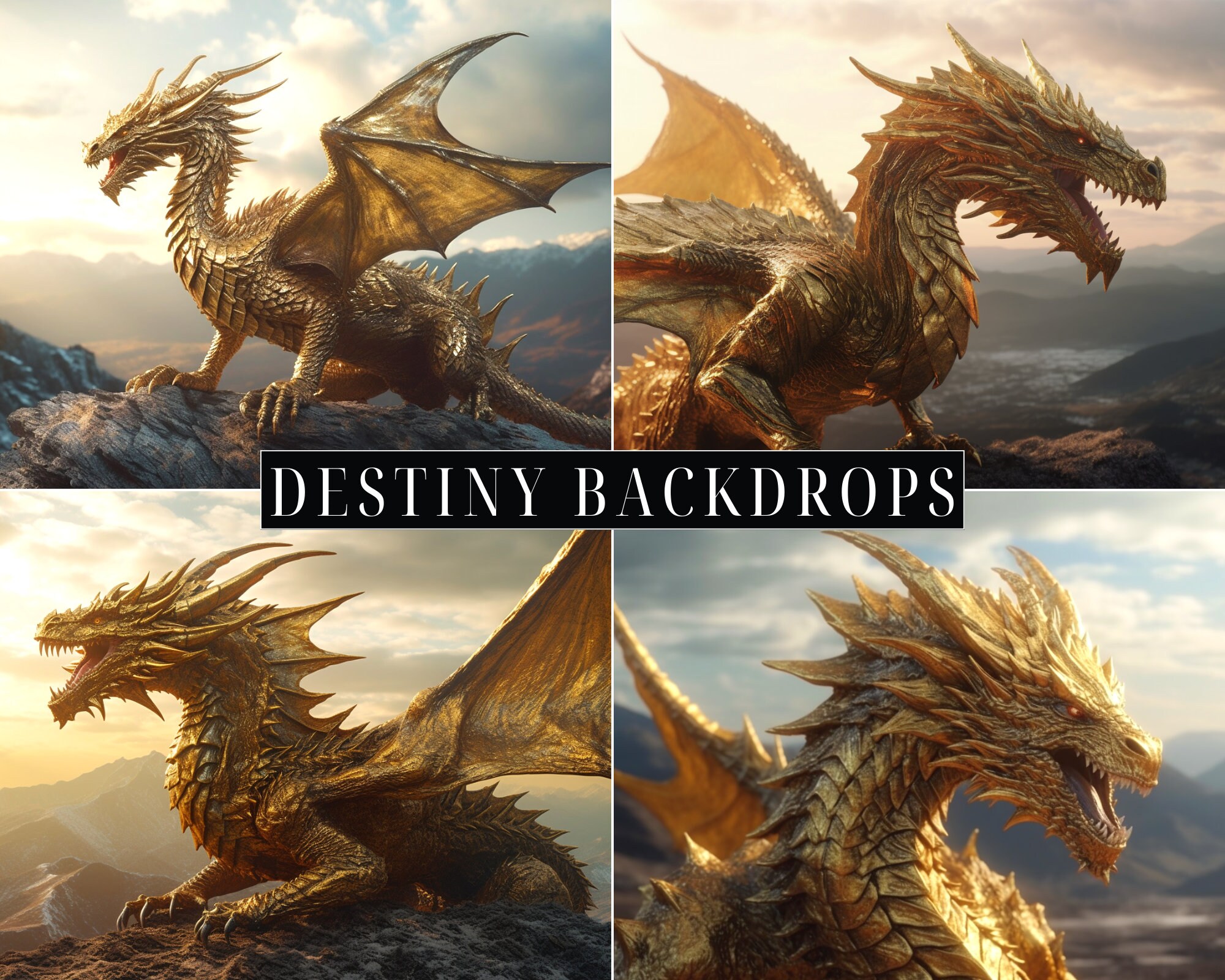 Golden Dragon Backdrop Fantasy Dragon Digital Backdrop Mystical Flying ...