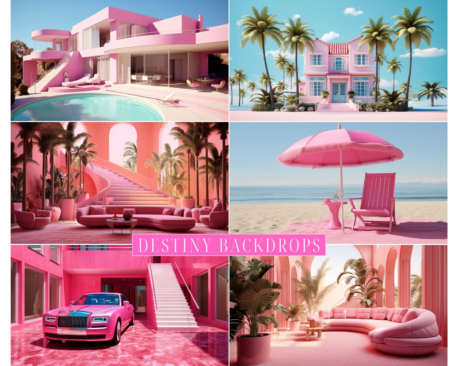 220 Dolly Inspired Digital CG Backdrops Dolly Dream House Backdrop Bundle Malibu Beach Doll ...
