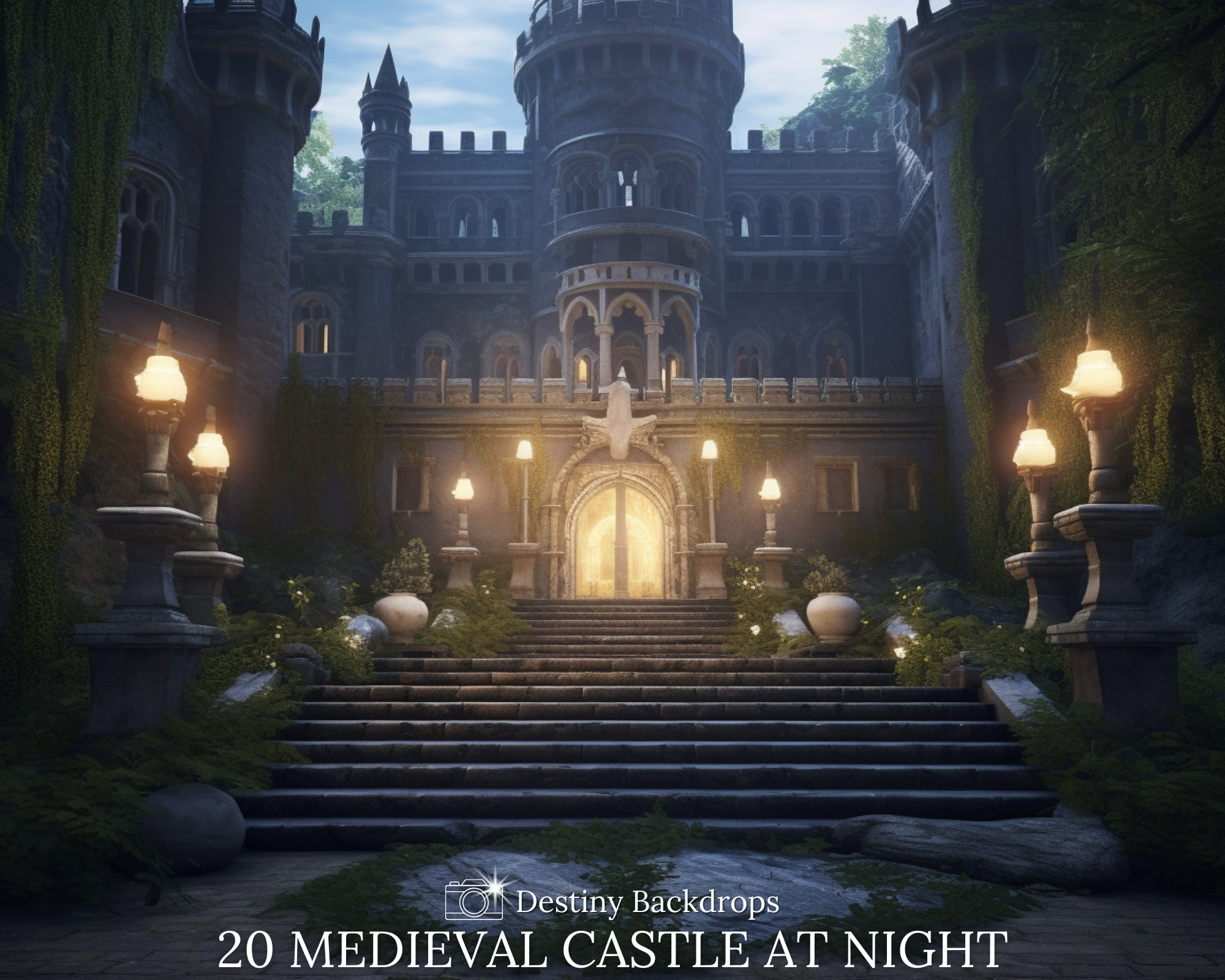 20 Medieval Castle at Night Digital Backdrops Bundle Enchanting ...