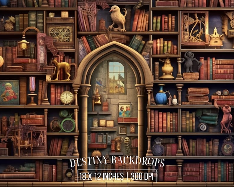 Wizard School Backdrop Set Wizard Library Bookshelves Digital ...