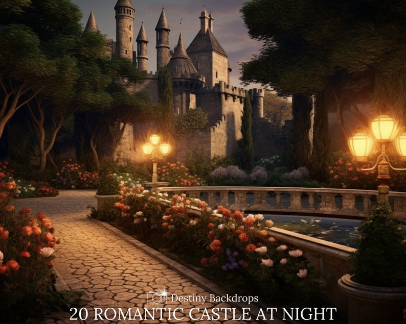 20 Romantic Castle at Night Digital Backdrops Bundle Enchanting ...