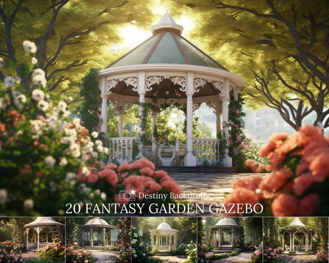 20 Fantasy Garden Gazebo Digital Backdrops Bundle Fantasy Garden Pink ...