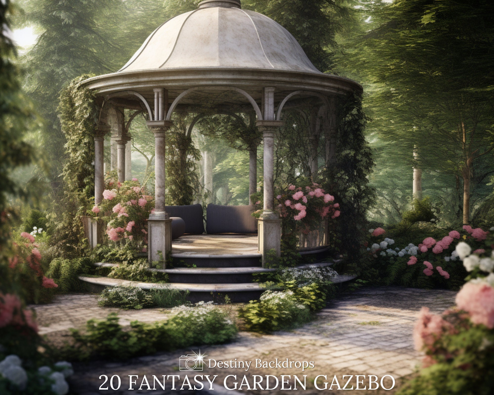 20 Fantasy Garden Gazebo Digital Backdrops Bundle Fantasy Garden Pink ...