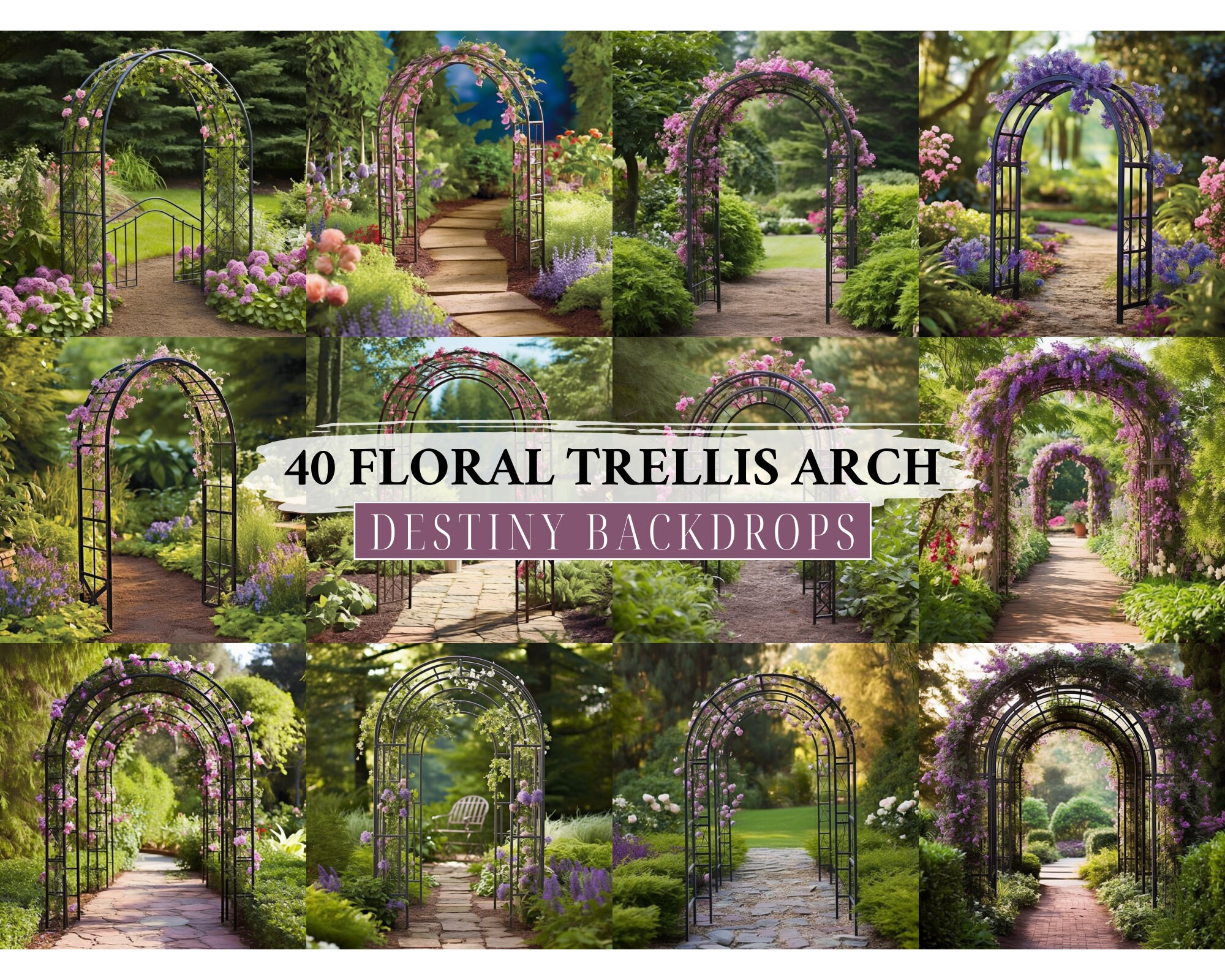 Modern Garden Trellis Backdrop Garden Oasis Set Digital Backdrop ...