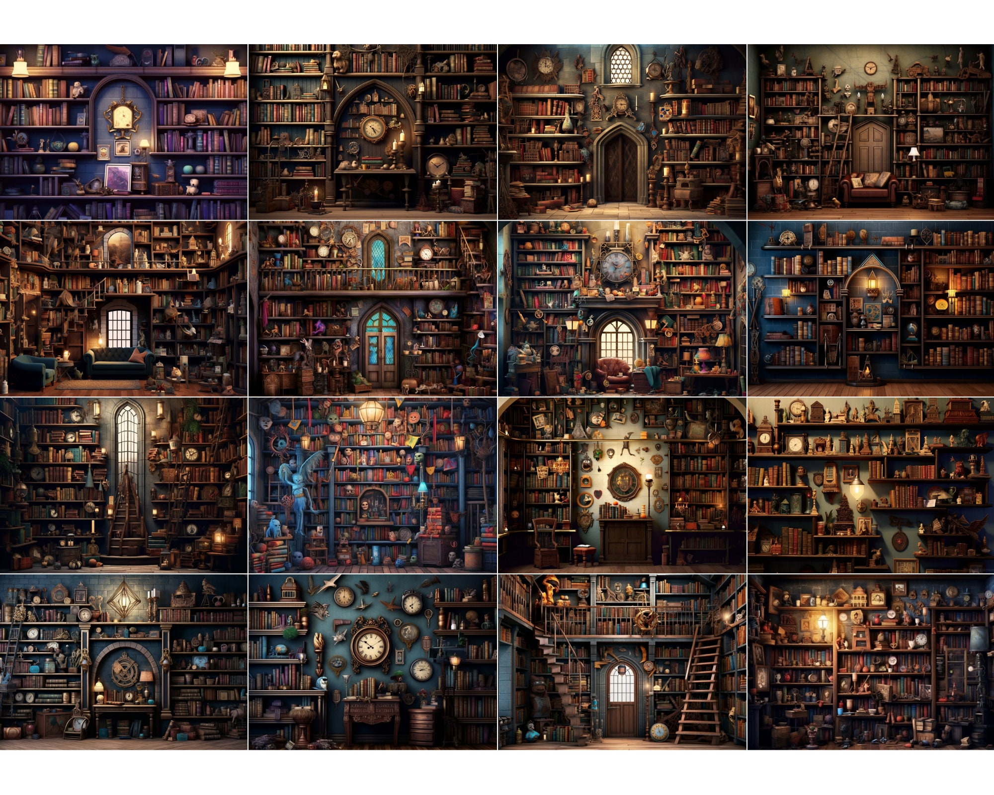 Wizard School Backdrop Set Wizard Library Bookshelves Digital ...