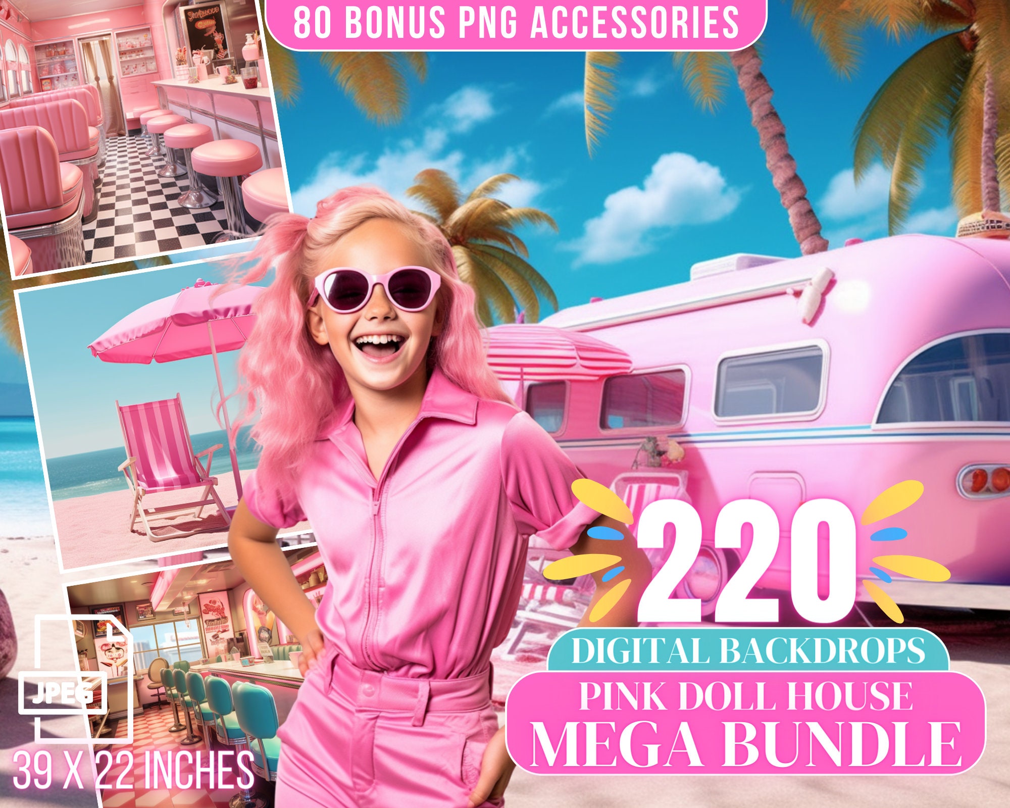 220 Dolly Inspired Digital CG Backdrops Dolly Dream House Backdrop ...