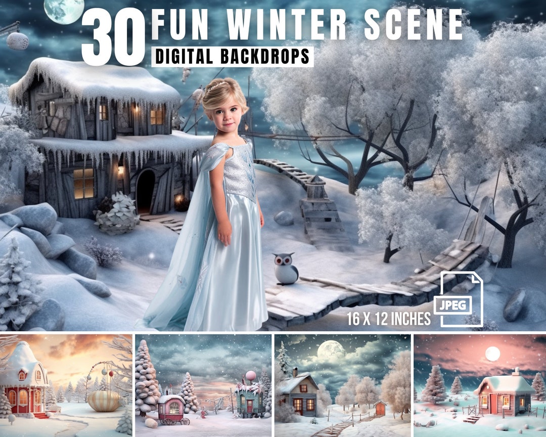 30 Winter Scene Backdrops Frozen Backdrops Winter Fantasy Blue Winter ...