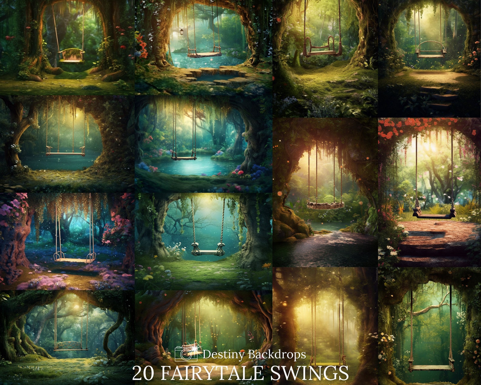 20 Fairytale Swing Digital Backdrops Bundle Enchanting Medieval ...