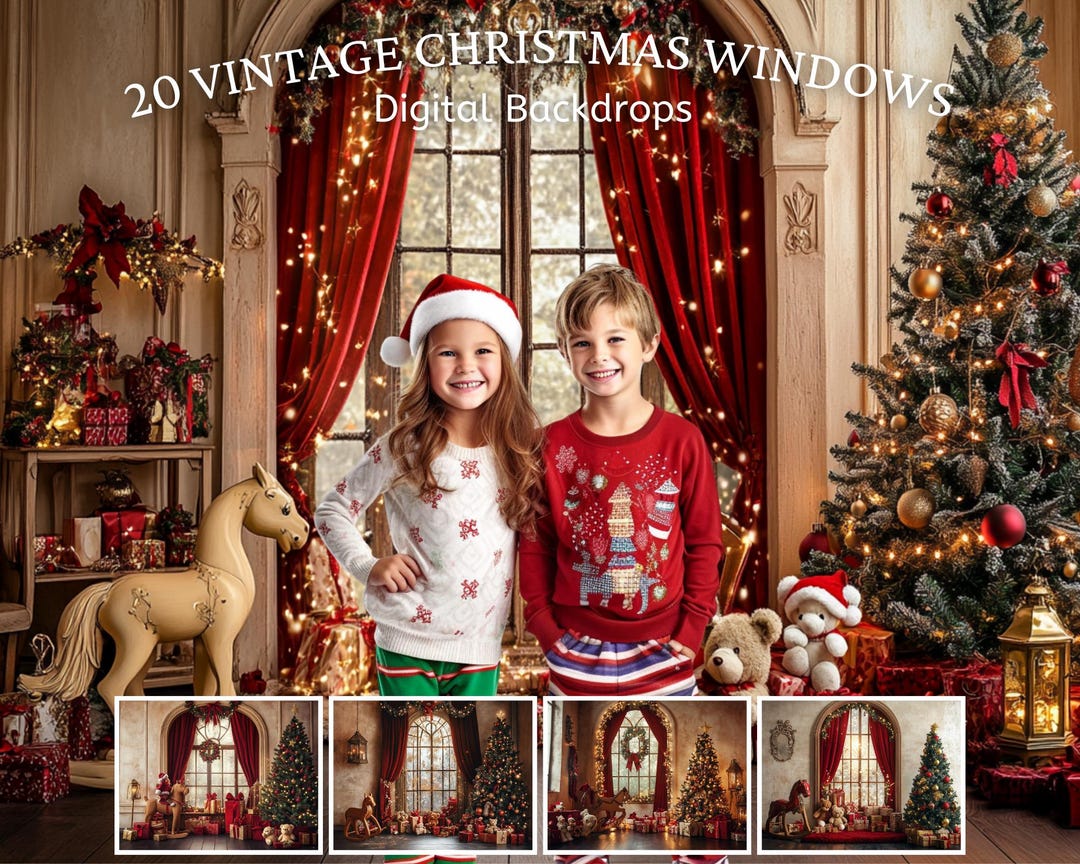 20 Vintage Christmas Window Digital Backdrops Christmas Window Digital ...