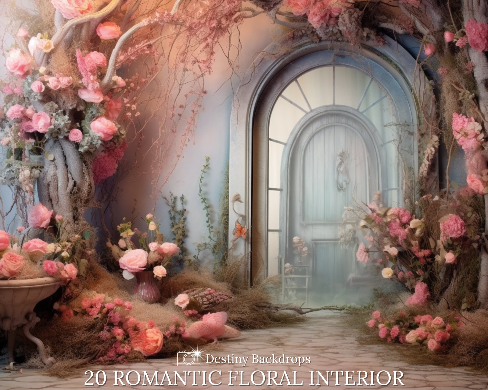 20 Romantic Floral Digital Backdrops Romantic Background Bundle Floral ...