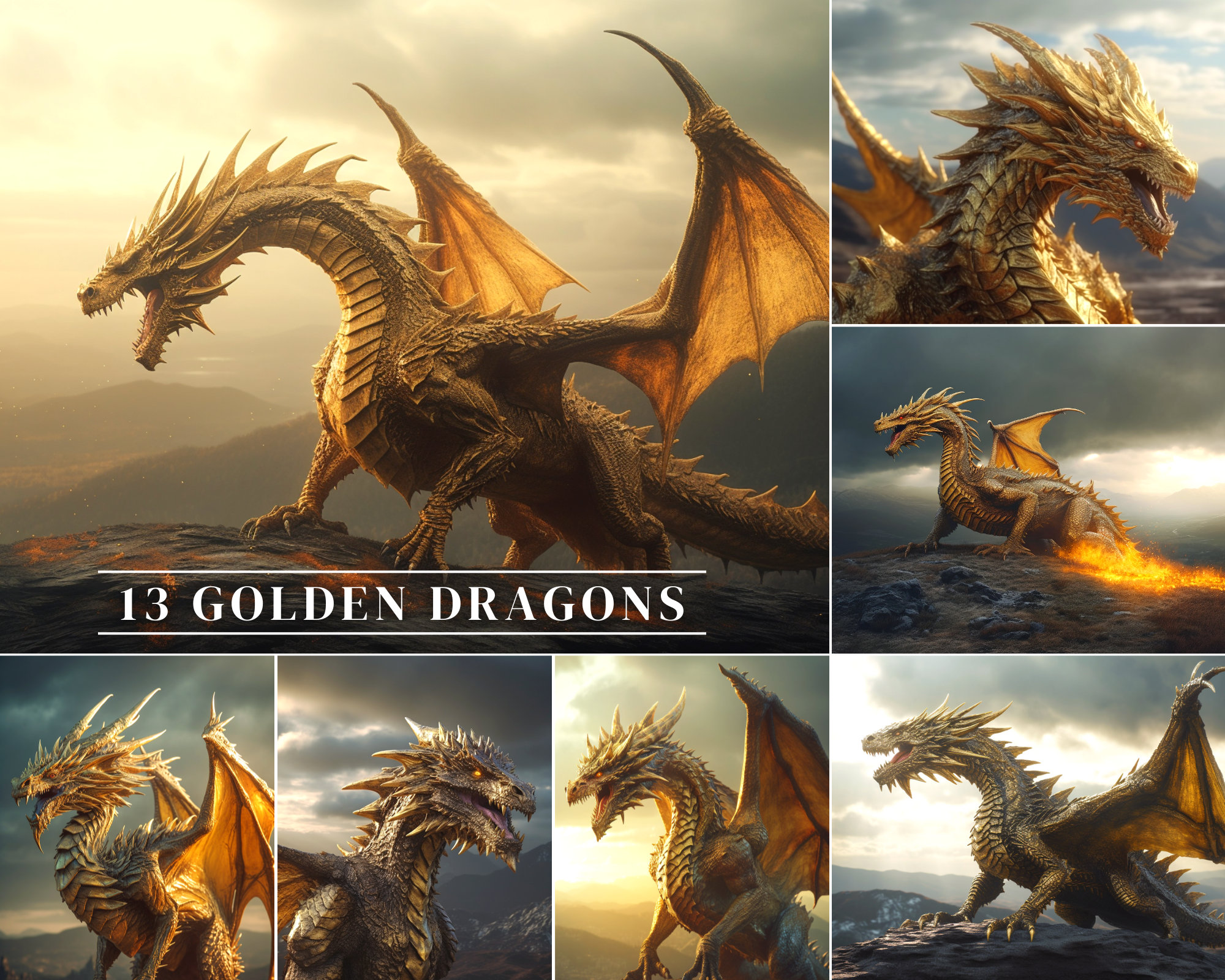 Golden Dragon Backdrop Fantasy Dragon Digital Backdrop Mystical Flying ...