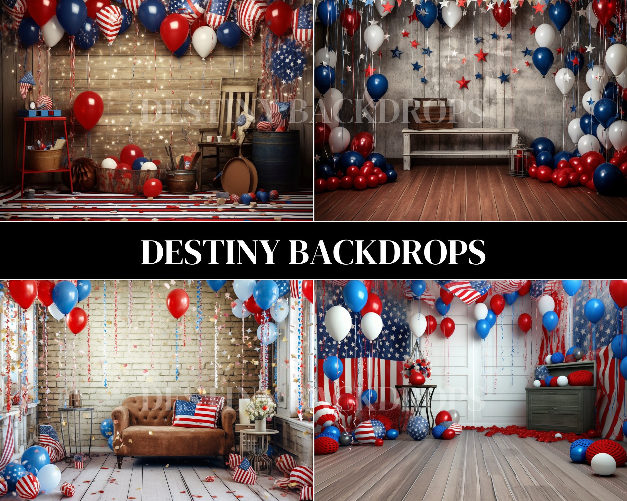 4th of July Backdrops Red White Blue Backdrops Family Kids Portrait ...