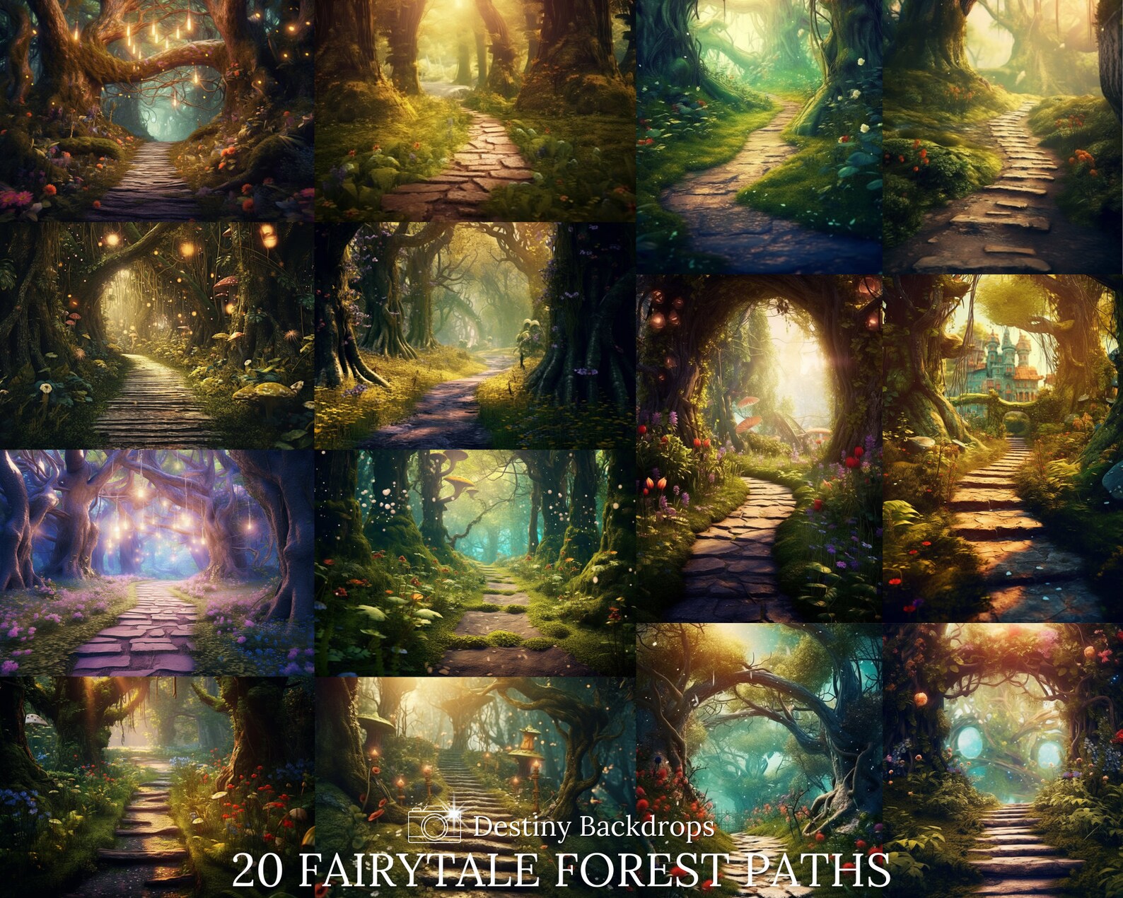 20 Fairytale Forest Path Digital Backdrops Bundle Enchanting Medieval ...