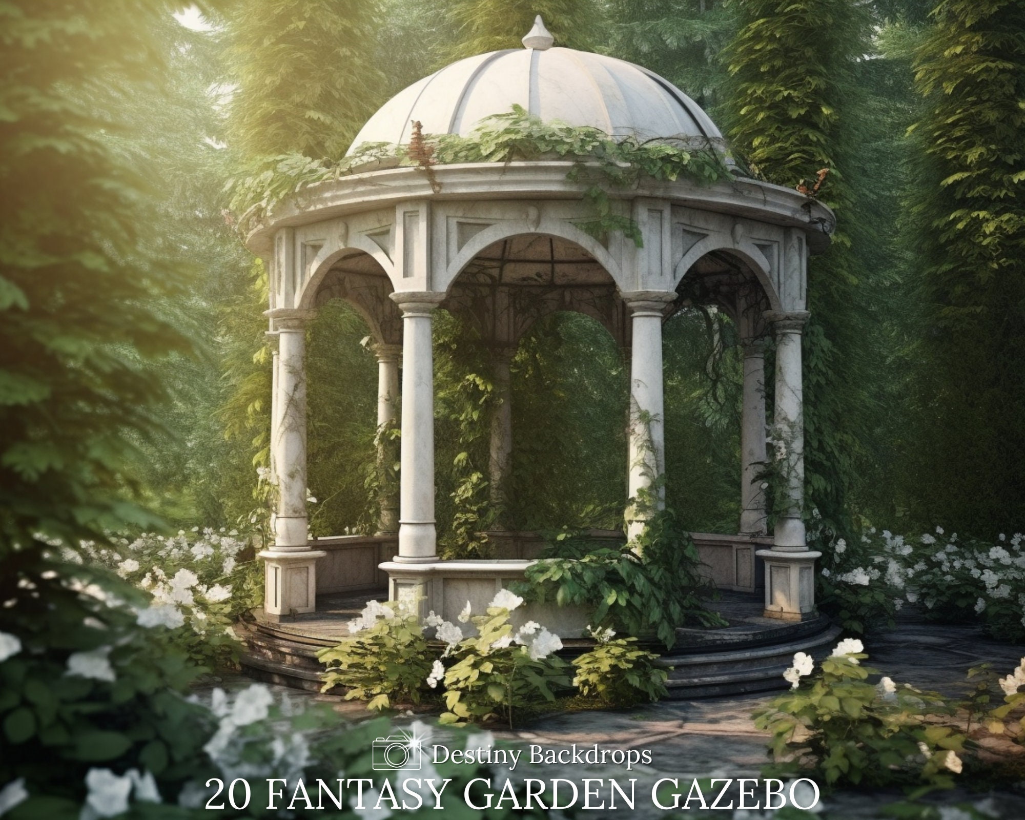 20 Fantasy Garden Gazebo Digital Backdrops Bundle Fantasy Garden Pink ...