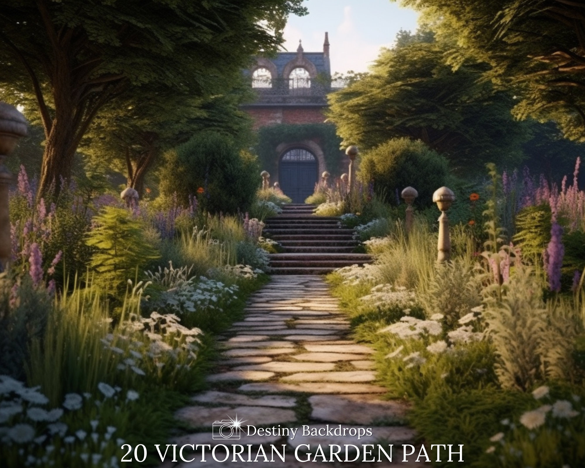20 Victorian Garden Path Digital Backdrops Bundle Fantasy Garden Pink ...