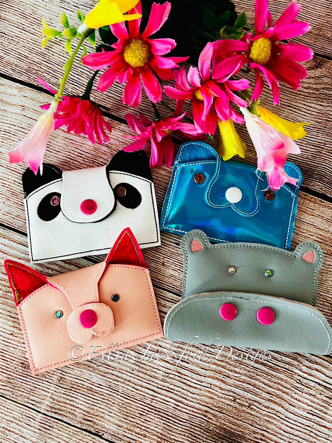 Animal Wallet Embroidery Design SET OF 4 - Etsy