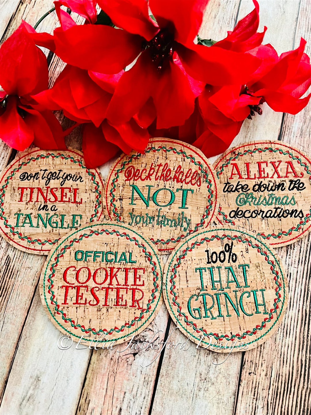 Christmas Humor Coaster Embroidery Design SET OF 5 - Etsy