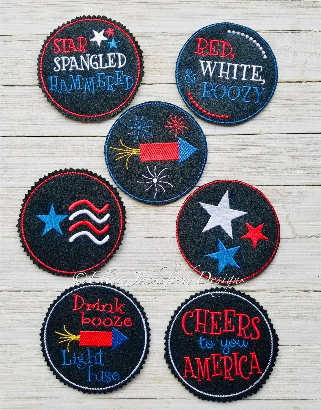 Americana Coaster Embroidery Design SET OF 7 - Etsy