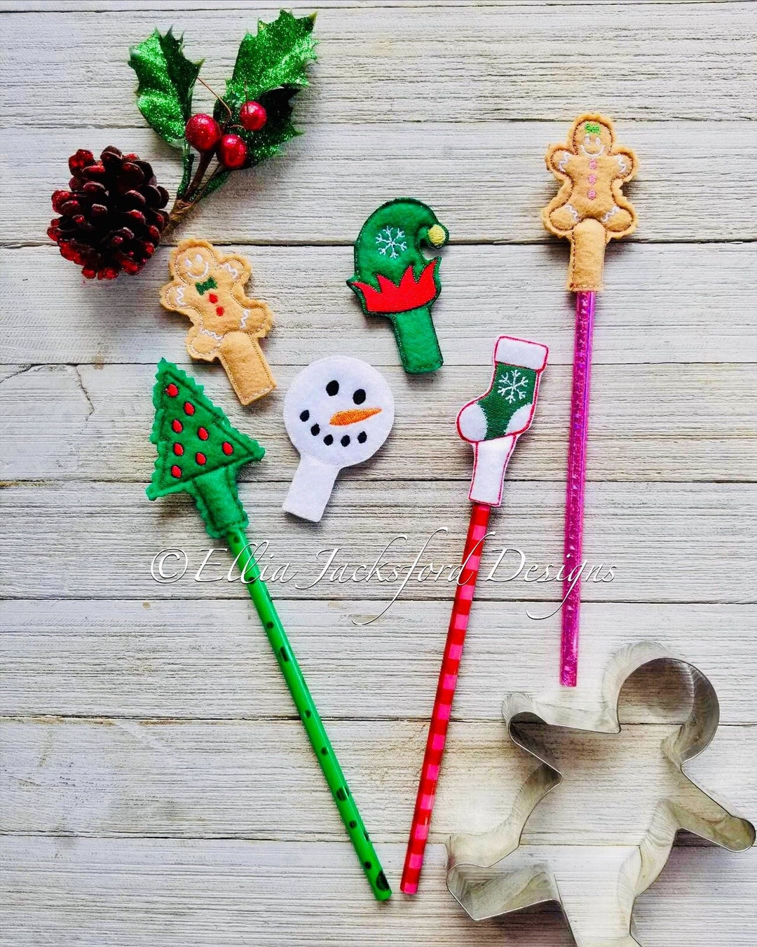Christmas Pencil Topper Embroidery Design Set of 6 - Etsy