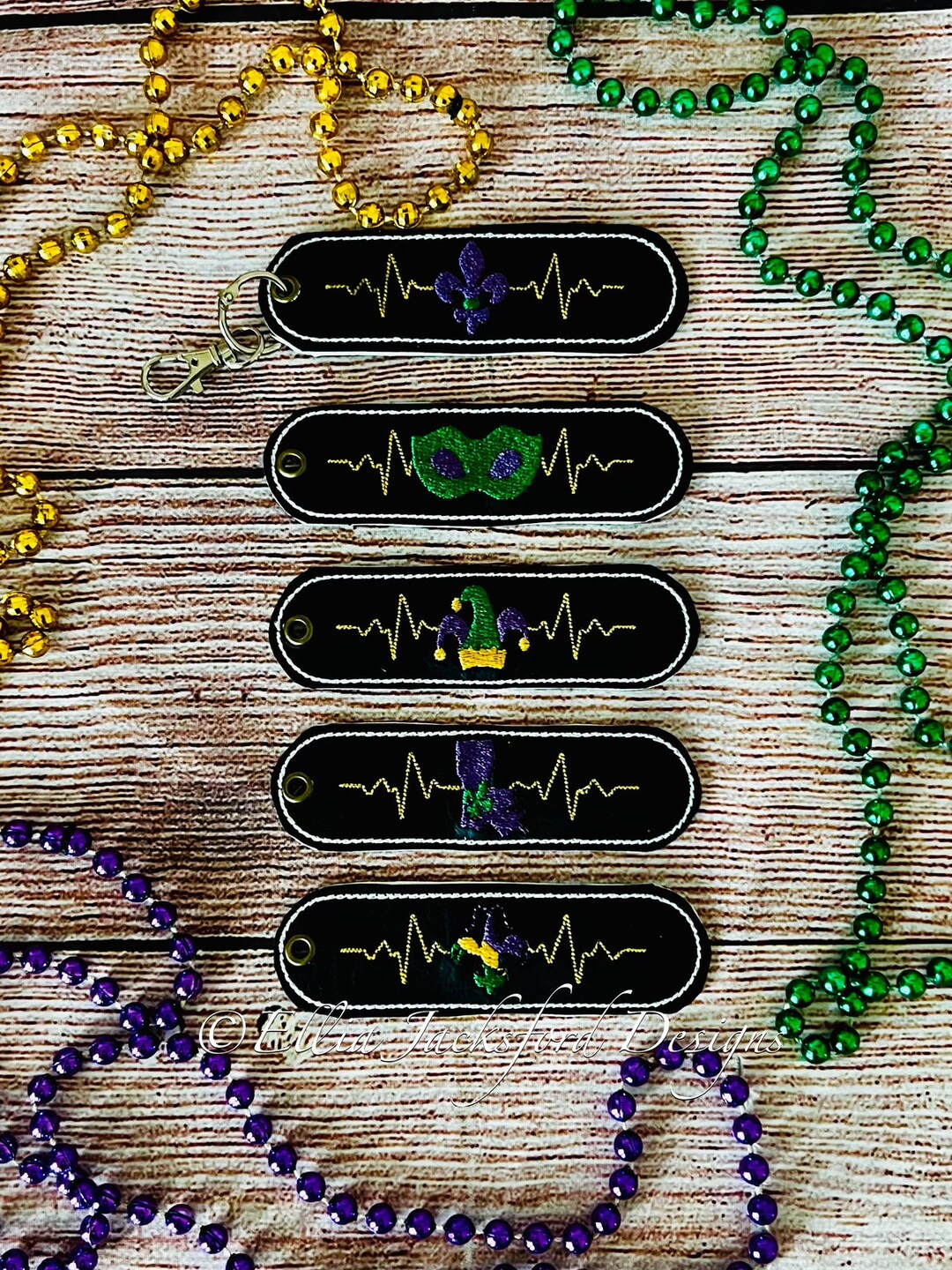 Mardi Gras Heartbeat Keyfob Embroidery Design SET OF 5 - Etsy
