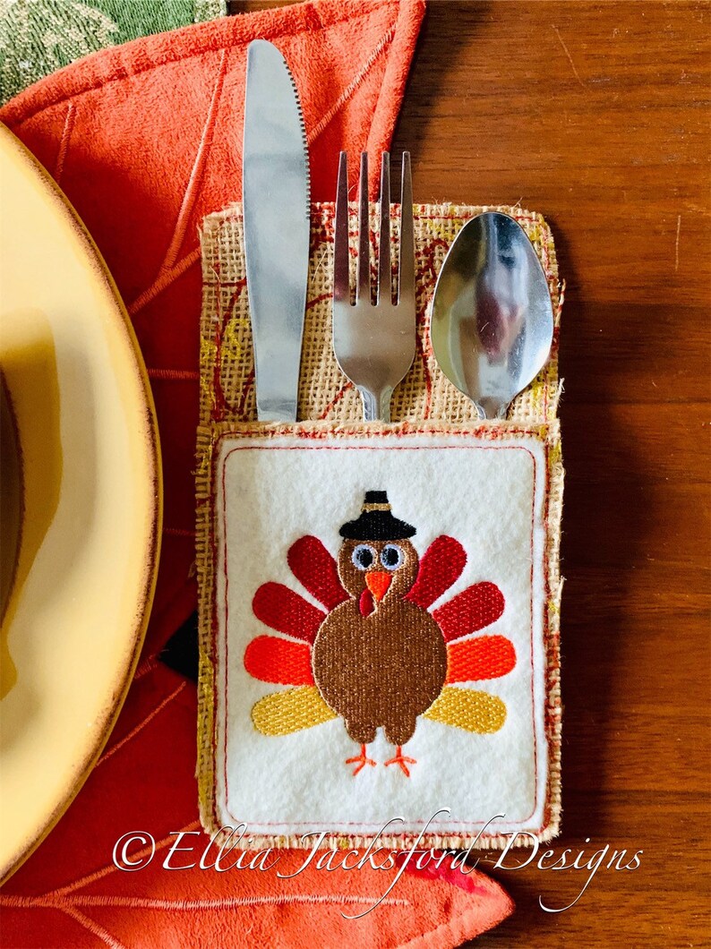 ITH Thanksgiving Turkey Silverware Holder Embroidery Design - Etsy