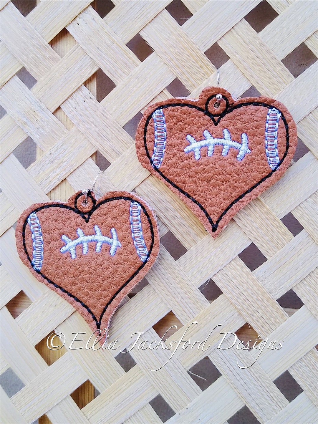 ITH Football Heart Earrings Embroidery Design - Etsy