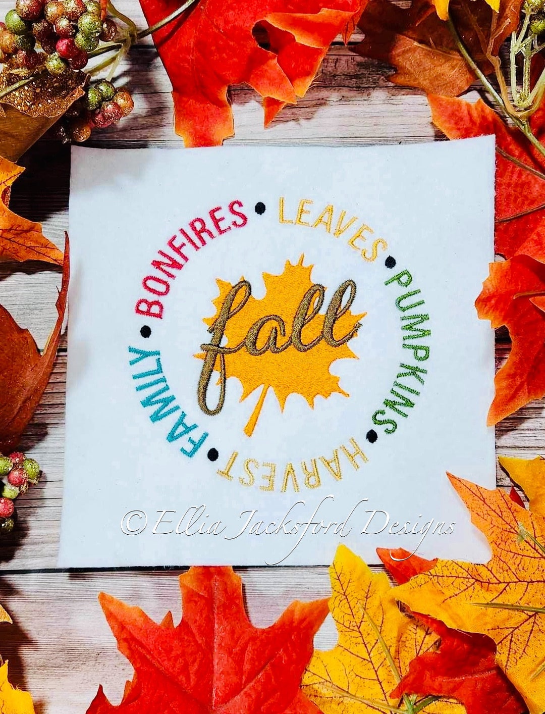 Fall Leaf Circle Word Art Embroidery Design 4 SIZES - Etsy