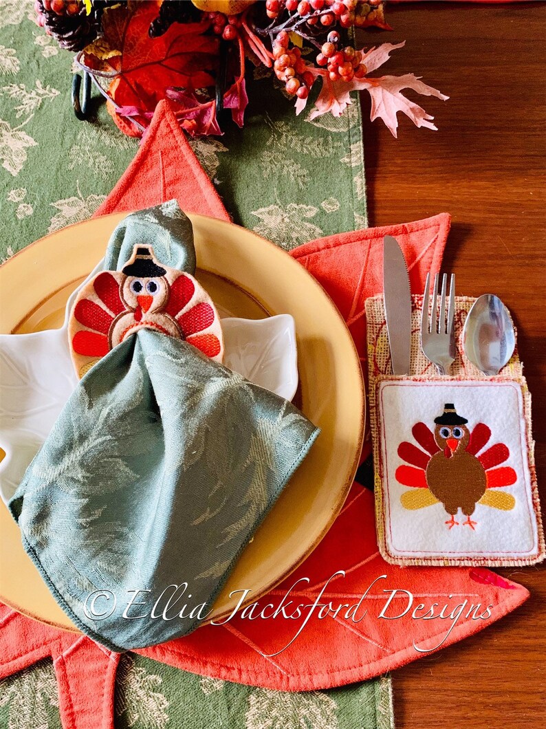 ITH Thanksgiving Turkey Silverware Holder Embroidery Design - Etsy