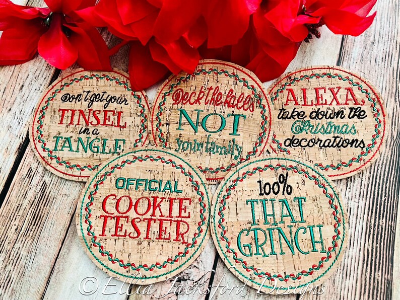 Christmas Humor Coaster Embroidery Design SET OF 5 - Etsy